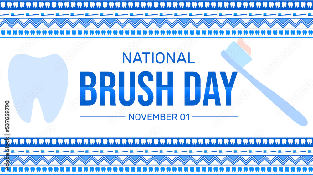 National brush day background with teeth and brush design in the blue ...