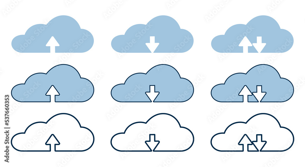 Collection cloud with arrow line icon. Upload and download cloud arrow ...