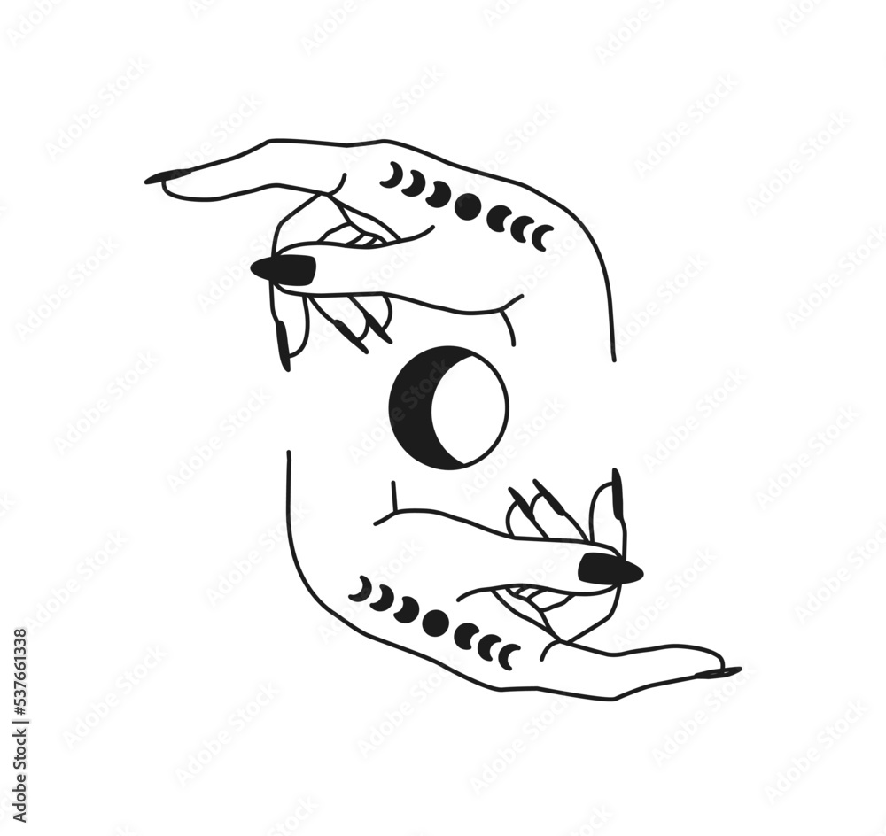 linear vector illustration of hands. Drawn magic hands. Design elements ...