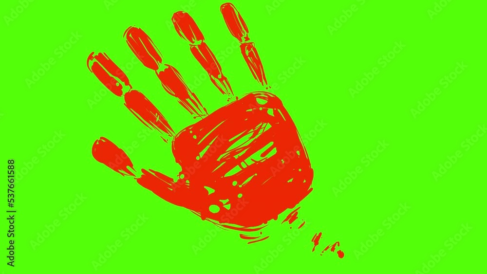 Animation of smearing a bloody palm on chroma key. Horror transition ...