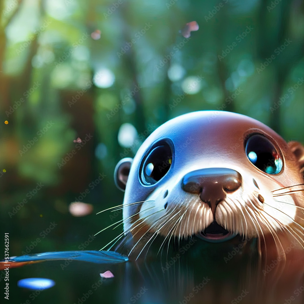 cute otter with big eyes, animation cartoon style, made by AI Stock ... cute otter with big eyes, animation cartoon style, made by AI Stock ...