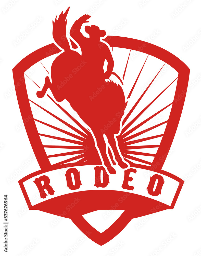 retro style illustration of an American Rodeo Cowboy riding a bucking ...