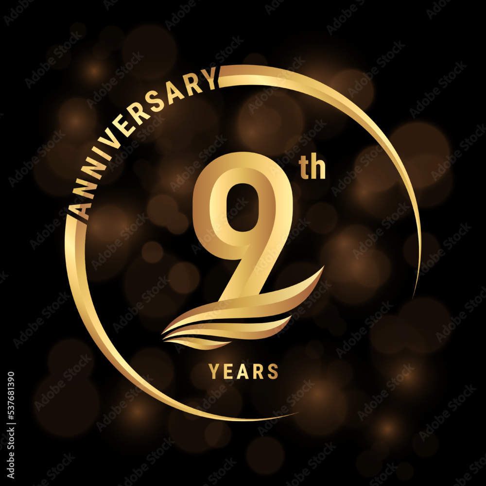 9th Anniversary Logo, Logo design with gold color wings for poster ...