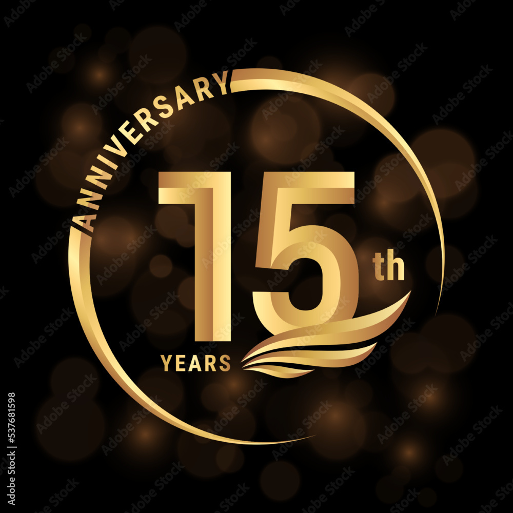 15th Anniversary Logo, Logo design with gold color wings for poster ...