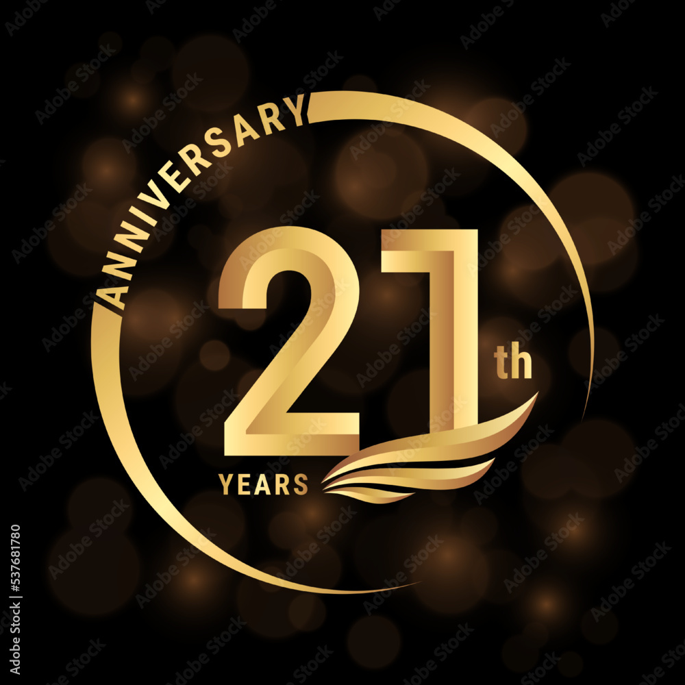 21th Anniversary Logo, Logo design with gold color wings for poster ...