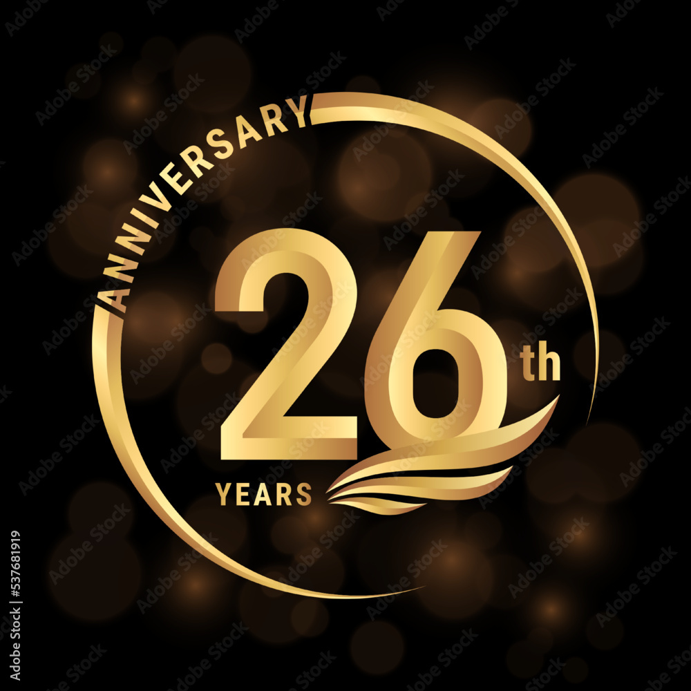 26th Anniversary Logo, Logo design with gold color wings for poster ...