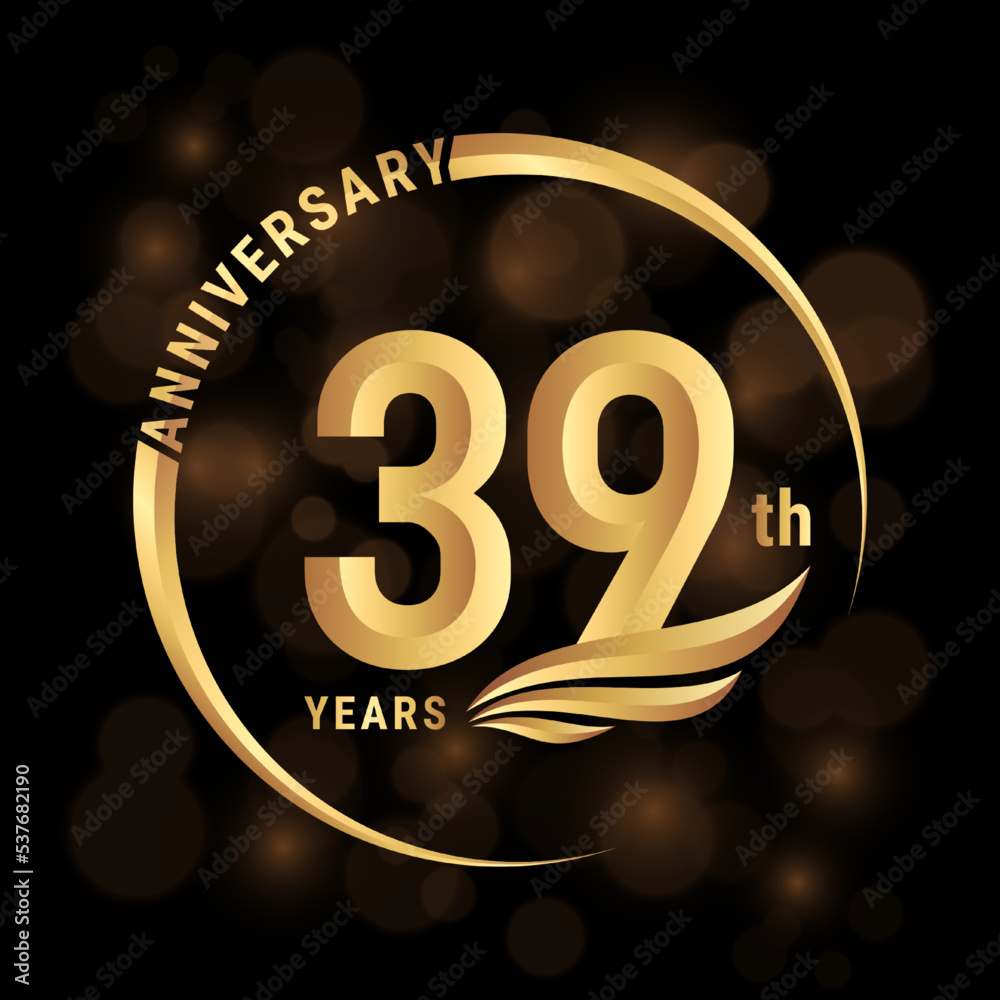39th Anniversary Logo, Logo design with gold color wings for poster ...