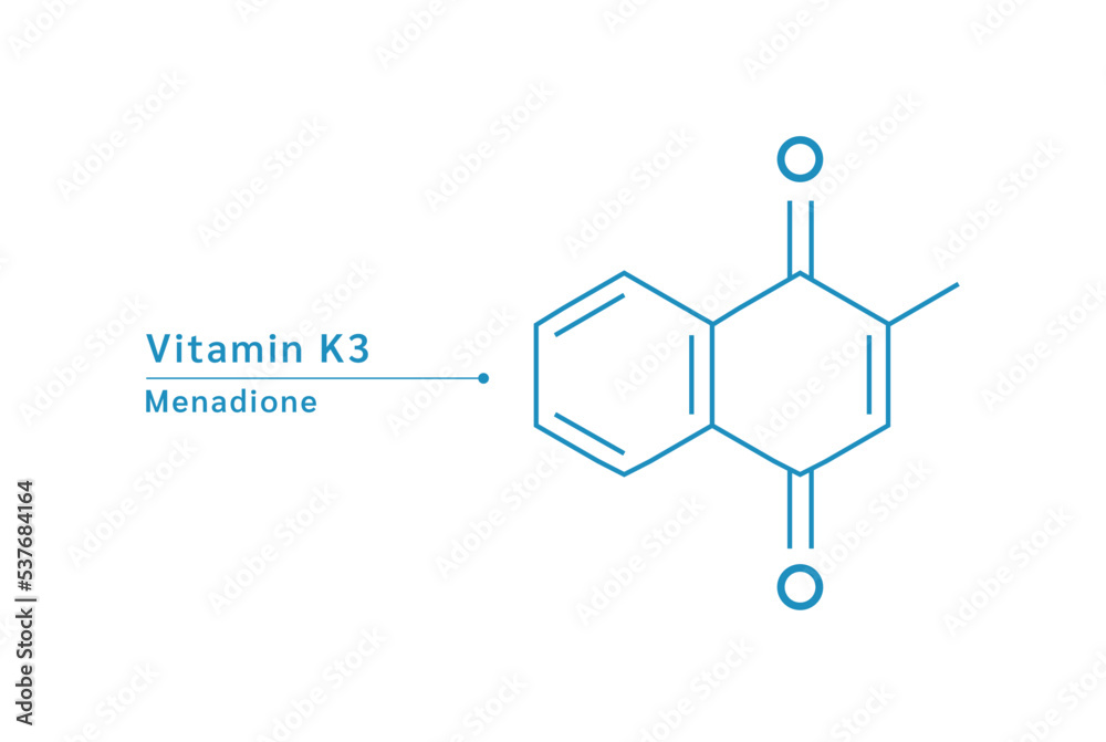 Vitamin K3 structural blue outline chemical formula. Medical and ...