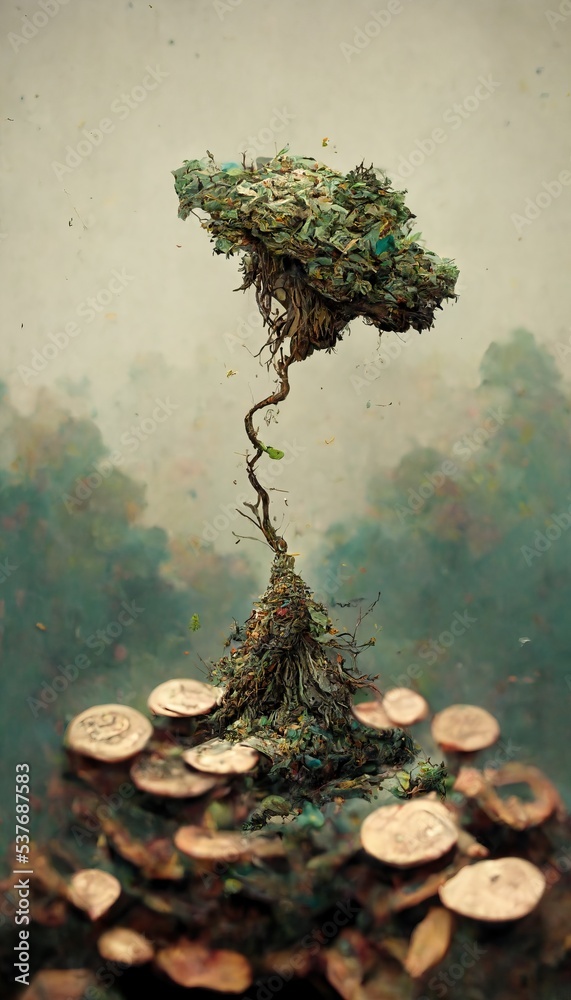 Money tree growing on pile stack of coin money, finance banking and ...