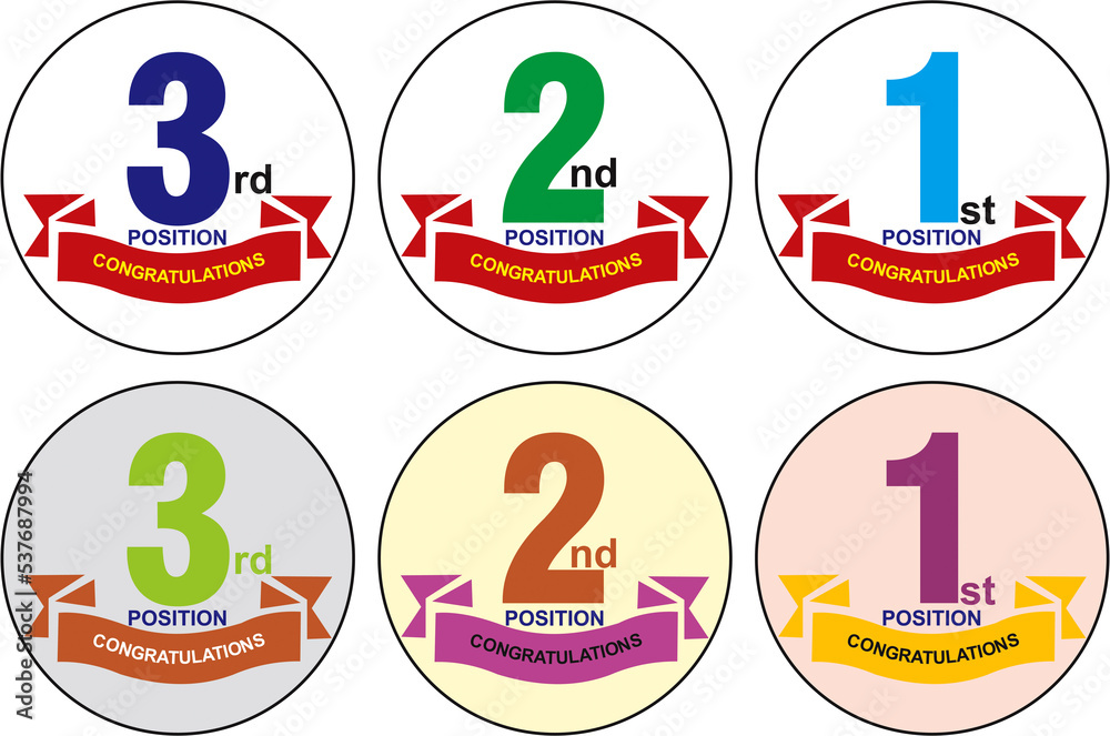 Set of Examination or Game winner prize medal icons for first, second ...