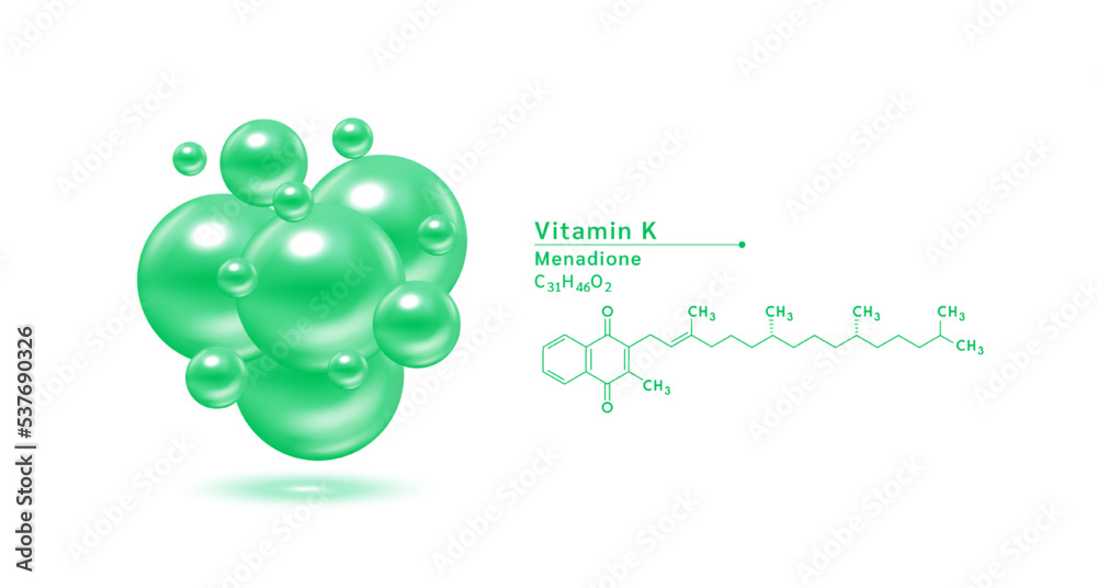 Vitamin K green structural chemical formula. Hyaluronic acid skin ...