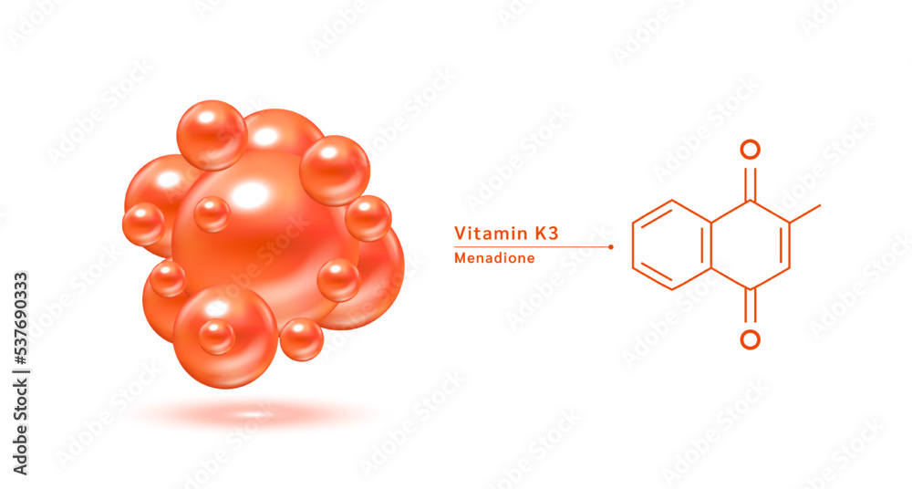 Vitamin K3 orange structural chemical formula. Hyaluronic acid skin ...