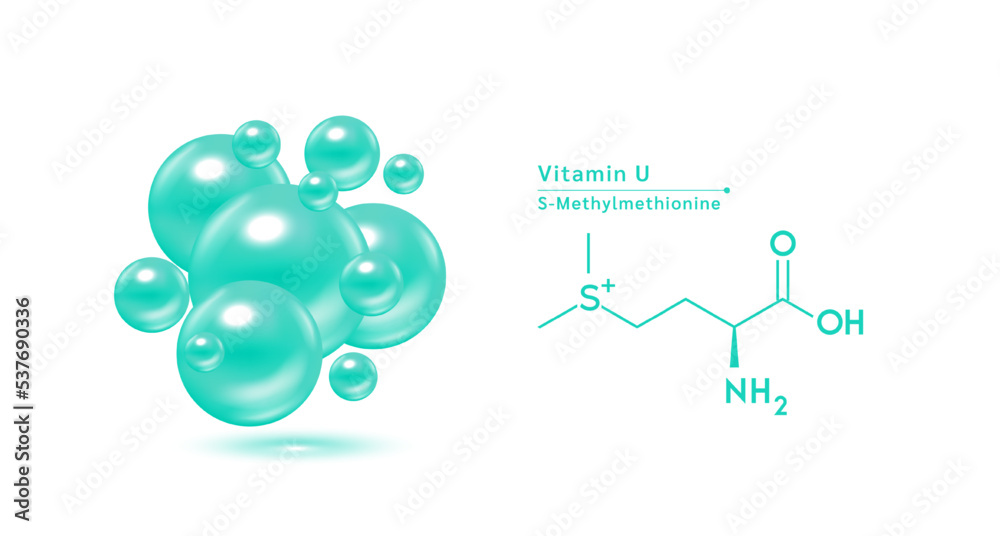 Vitamin U green structural chemical formula. Hyaluronic acid skin ...