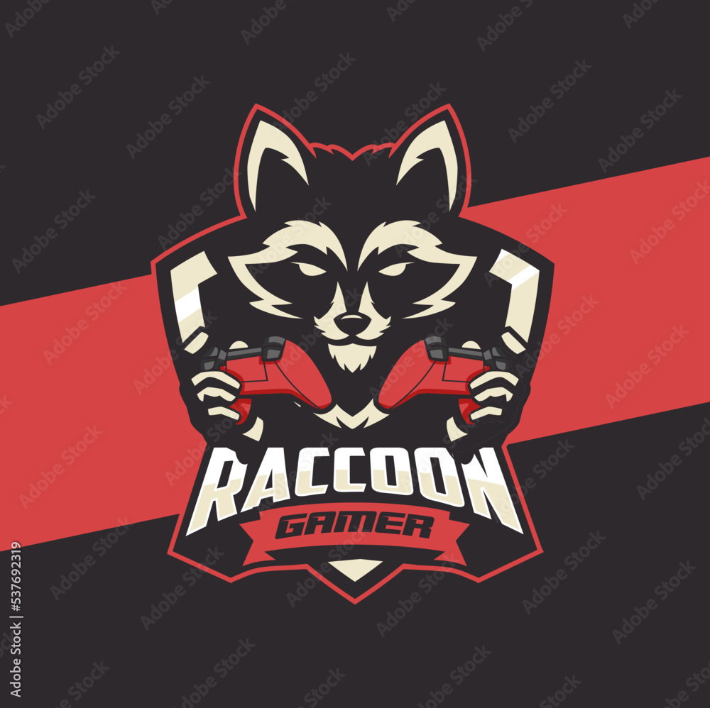 raccoon gamer character mascot e-sport logo design with game console ...