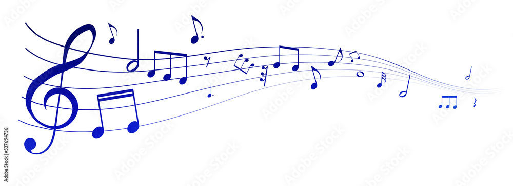 遠近感のある紺色の楽譜のフレームイラスト 五線譜 背景イラスト 音符、休符、楽譜記号のイラスト Stock-Illustration ...