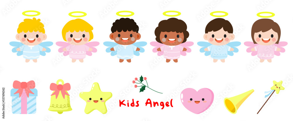 Kids Angel Flat Clipart, children Angel Stock Vector | Adobe Stock