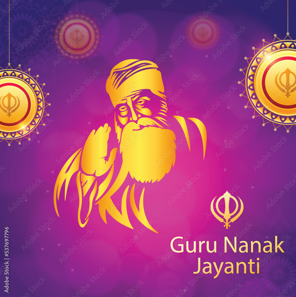 Guru Nanak Dev Ji Maharaj on Gold Background GuruNanak jayanti web ...