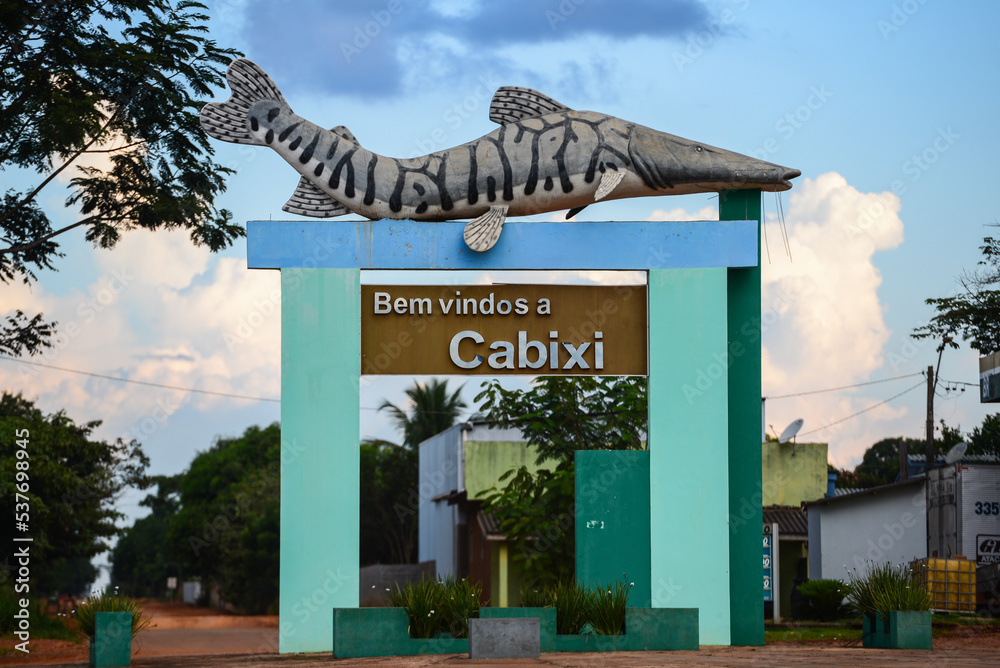 The entrance gate for the small, frontier town of Cabixi, southern Rondonia state, northern ...