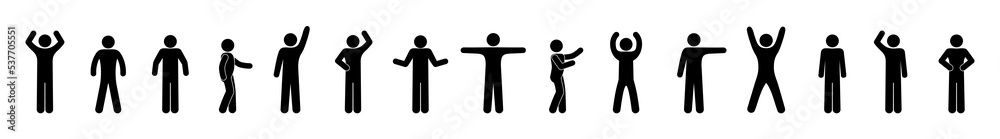 Poster man icon, stick figure people, illustration of human postures ...