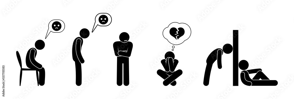 sad man illustration, stick figure people upset, bad mood, depression ...
