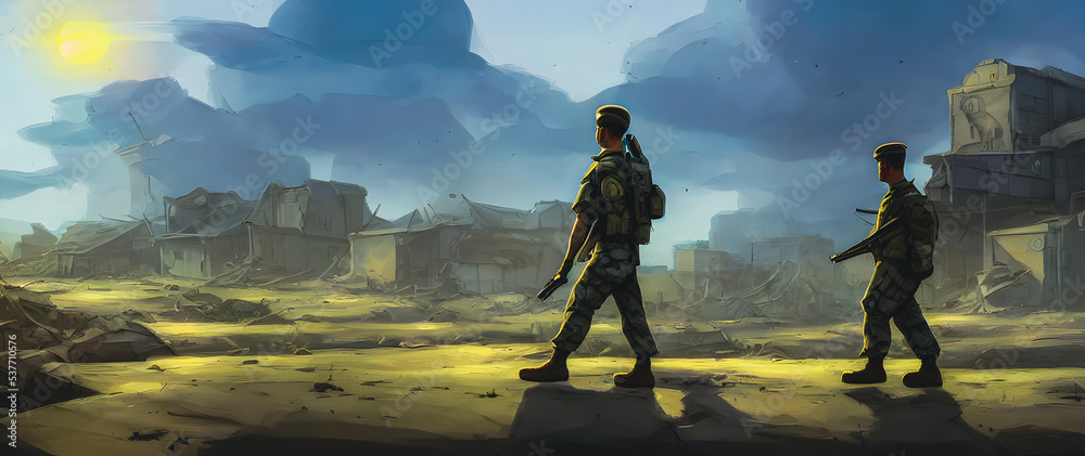 Artistic concept painting of a soldiers on battlefield, background ...
