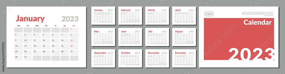 Set of 2023 Calendar Planner Template, and cover with Place for Photo ...