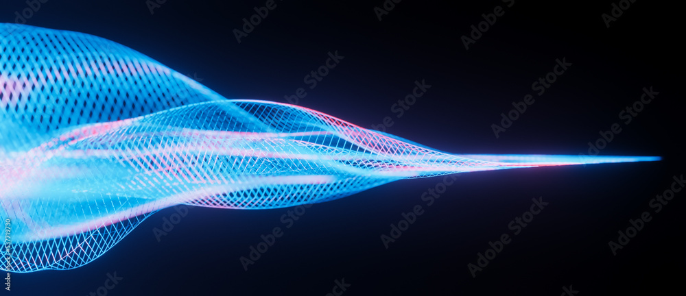 Illustration of abstract wireframe sound waves, visualization of ...