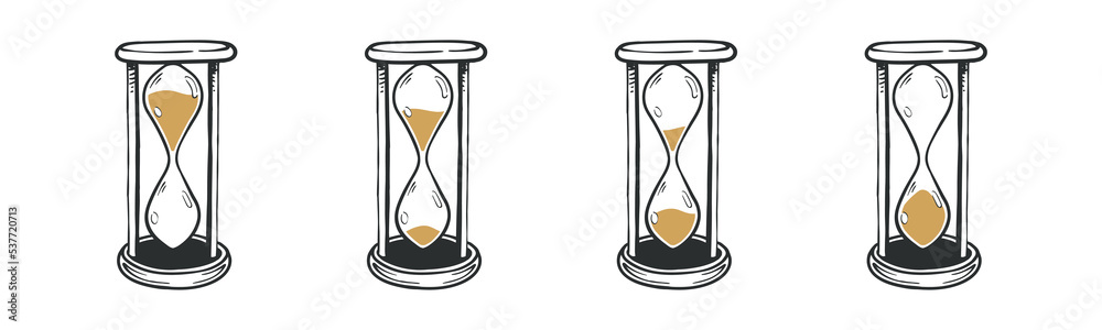 Set of full duration hourglass timer sketch drawing vector illustration ...