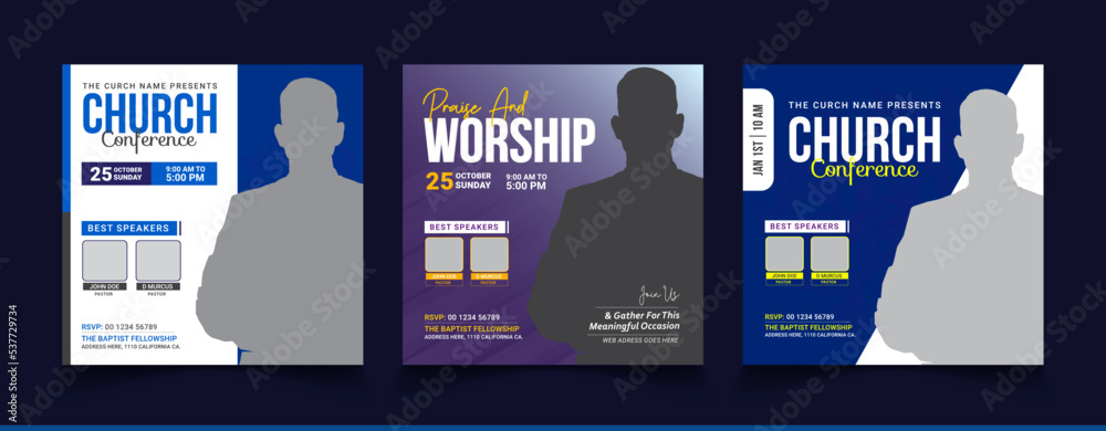 Church conference social media post, web banner, worship flyer, church ...