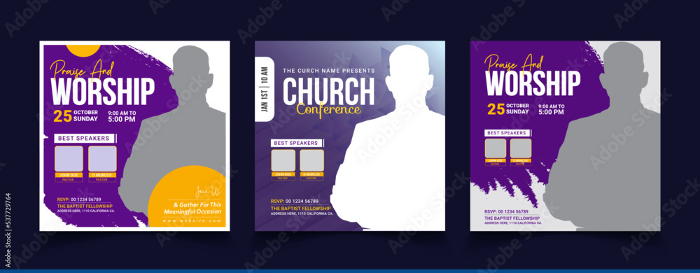 Church conference social media post, web banner, worship flyer, church ...