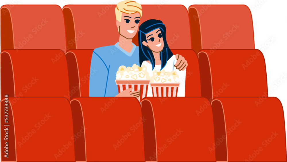 couple cinema vector. movie theater watching, audience young, film man ...