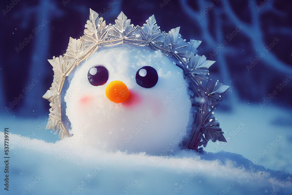Happy Snowman Creature Adorable Cute Animal Characters. Fantasy ...