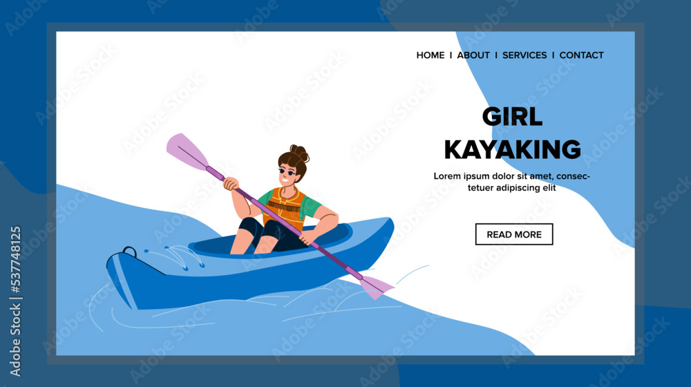 girl kayaking vector. kayak sport, water adventure, canoe active ...