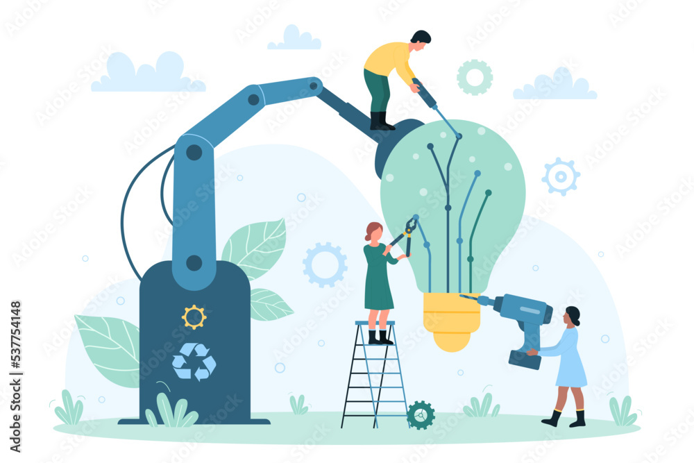 Eco innovation, green technology in industry vector illustration ...