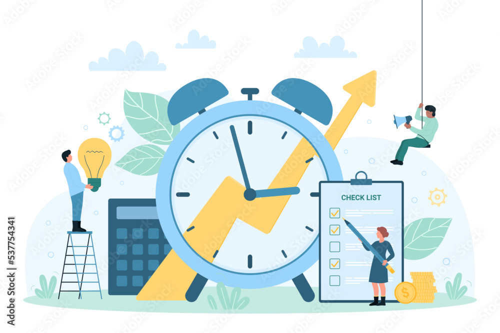 Time management discipline vector illustration. Cartoon tiny people ...