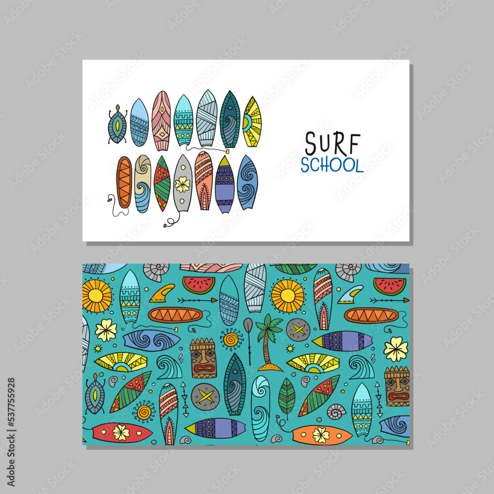 Surf boards collection, surfing time. Concept Art, frame and pattern ...