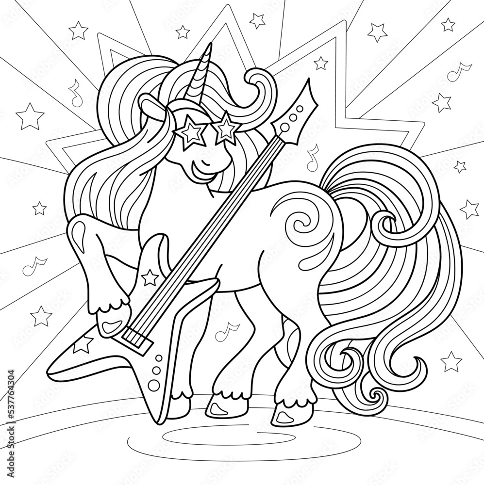 Unicorn playing electric guitar. Rock unicorn with guitar musical ...