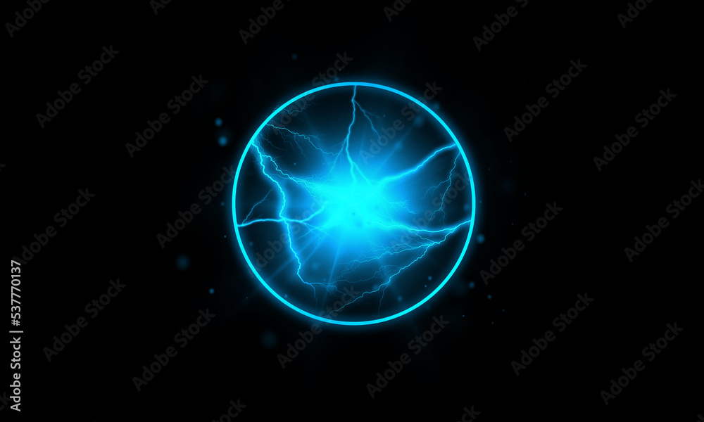 Powerful electrical discharge, lightning strike impact place realistic ...