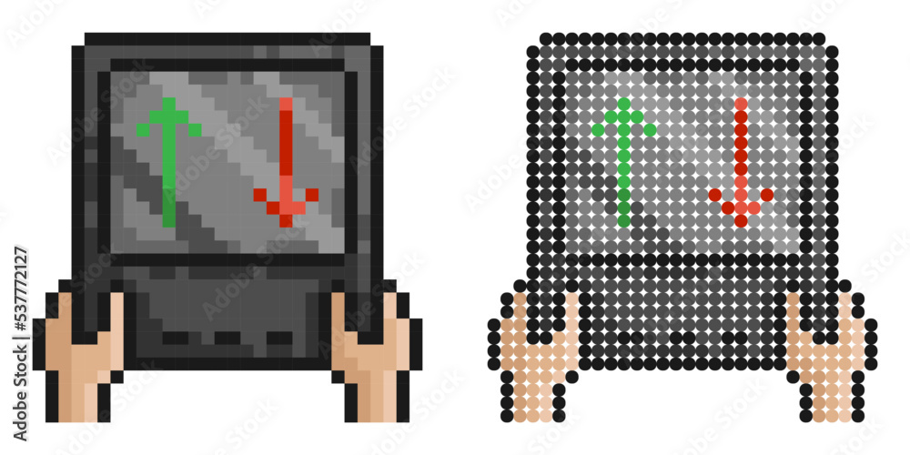 Pixel icon. Sports match referee hand showing electronic scoreboard for ...