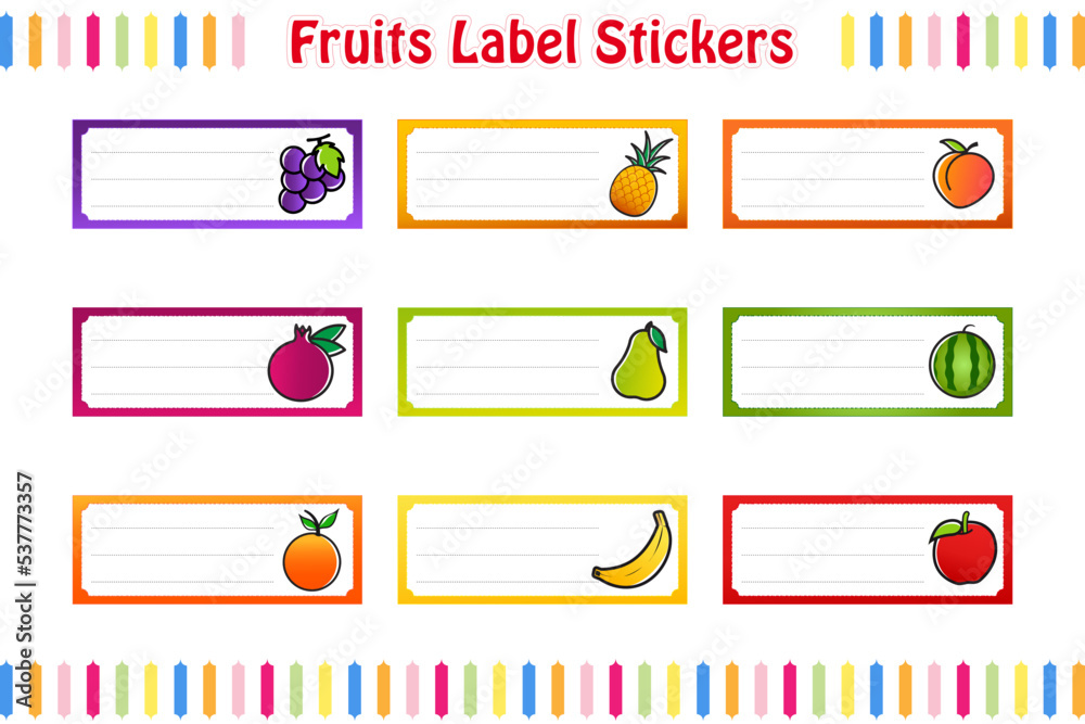 Fruits Labels Stickers, School name labels, Rectangular labels color ...