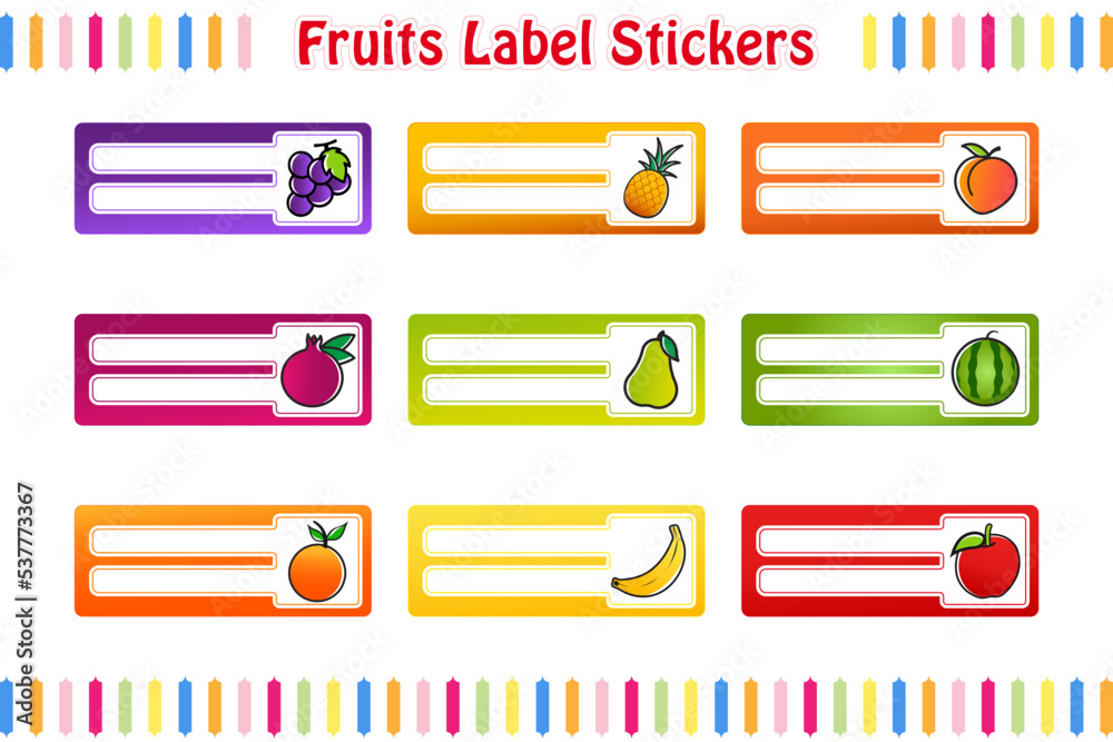 Fruits Labels Stickers, School name labels, Rectangular labels color ...
