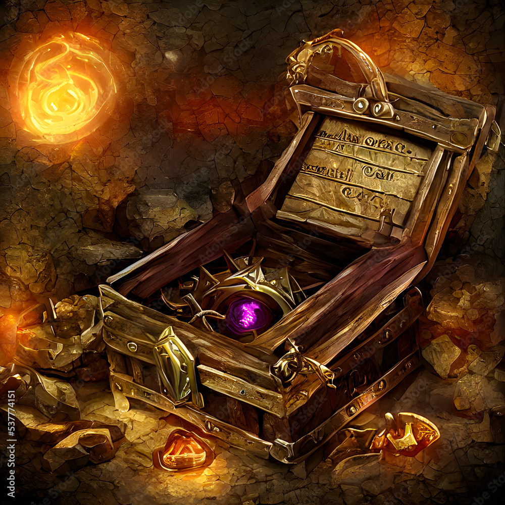 opened treasure chest, evil eyes, fantasy digital art, game loot box ...
