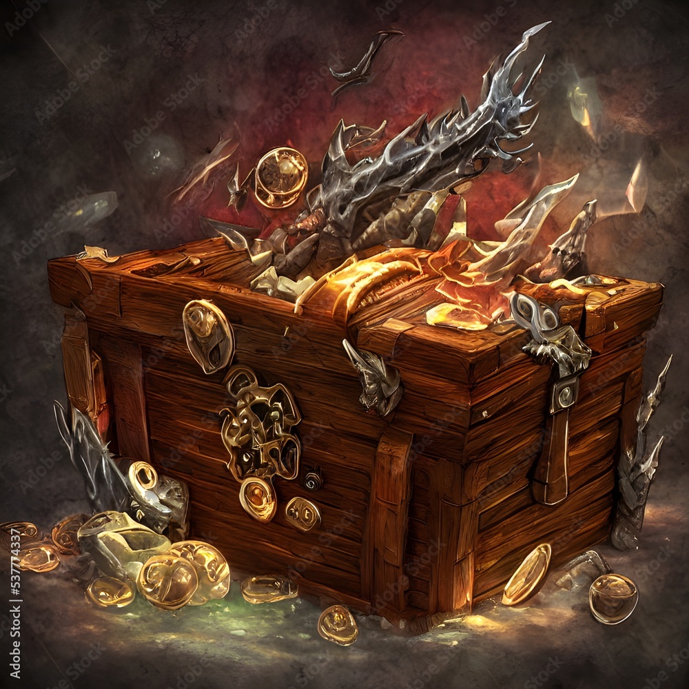 opened treasure chest, evil eyes, fantasy digital art, game loot box ...