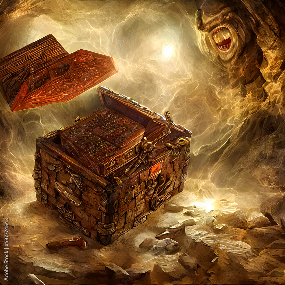 opened treasure chest, evil eyes, fantasy digital art, game loot box ...