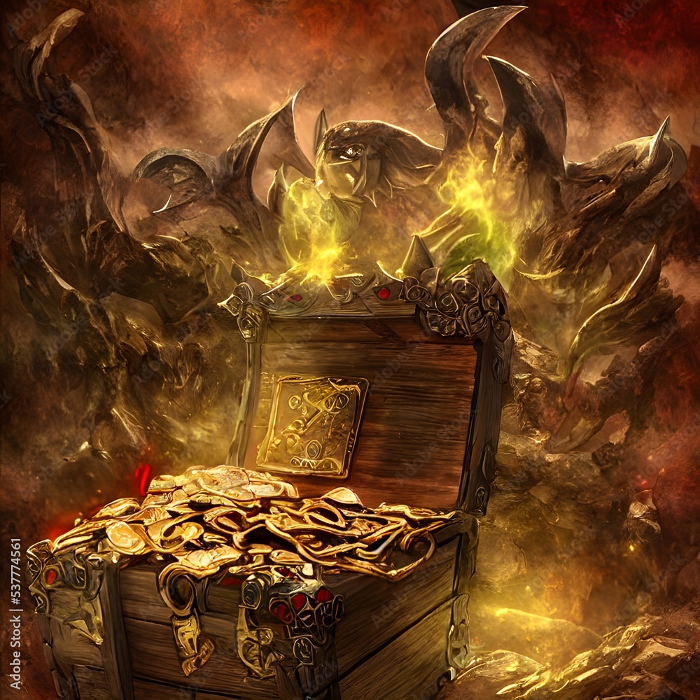 opened treasure chest, evil eyes, fantasy digital art, game loot box ...