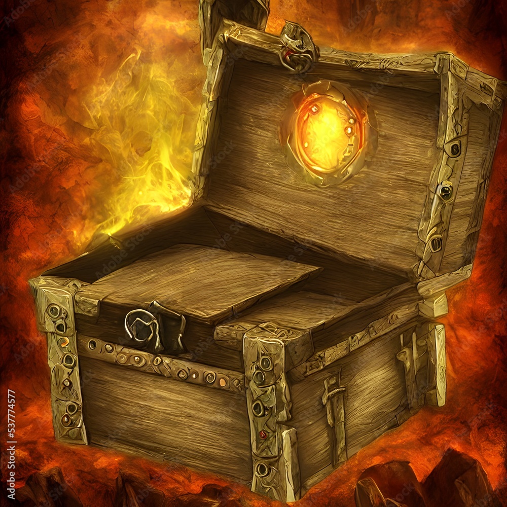 opened treasure chest, evil eyes, fantasy digital art, game loot box ...