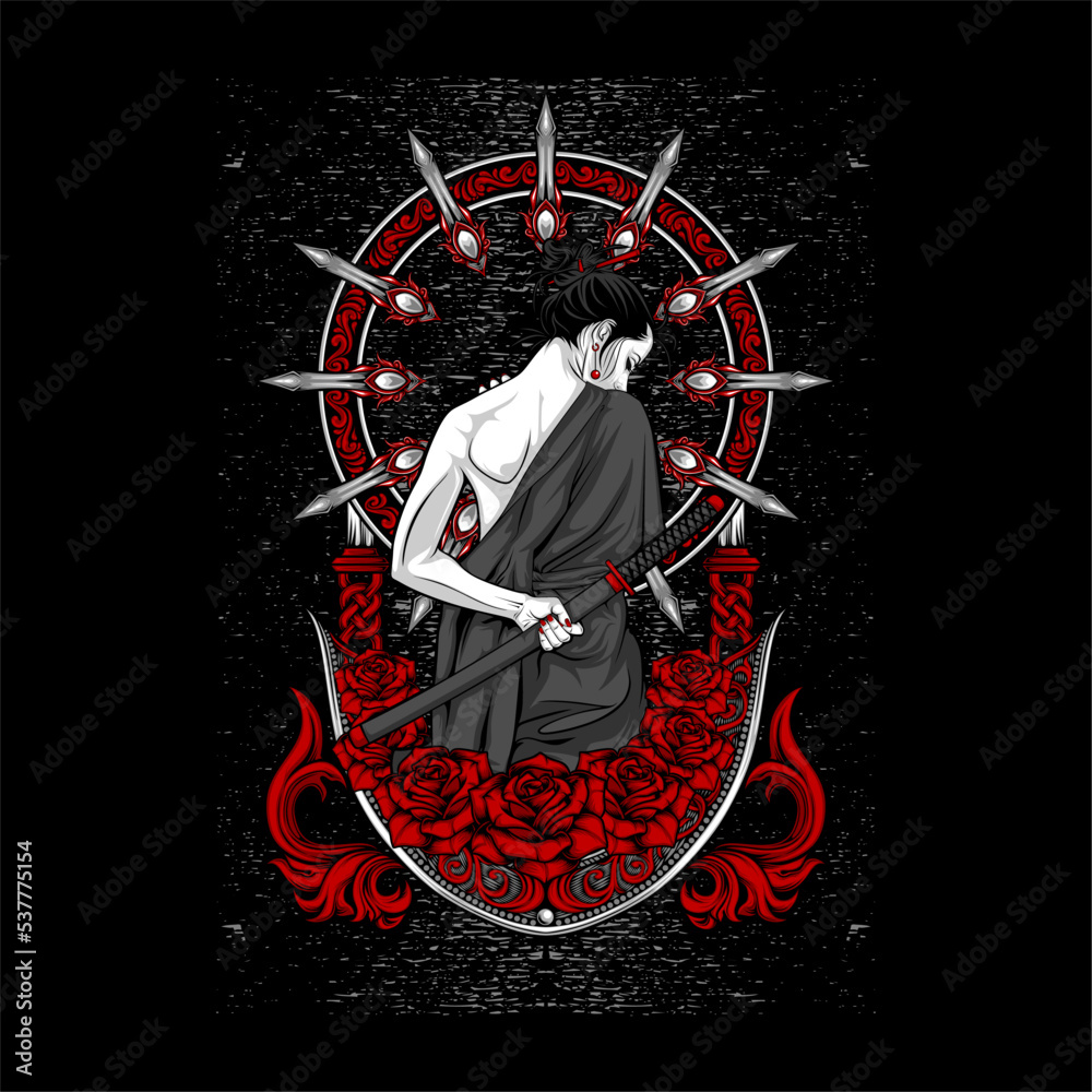samurai girl illustration for t shirt design Stock Vector | Adobe Stock