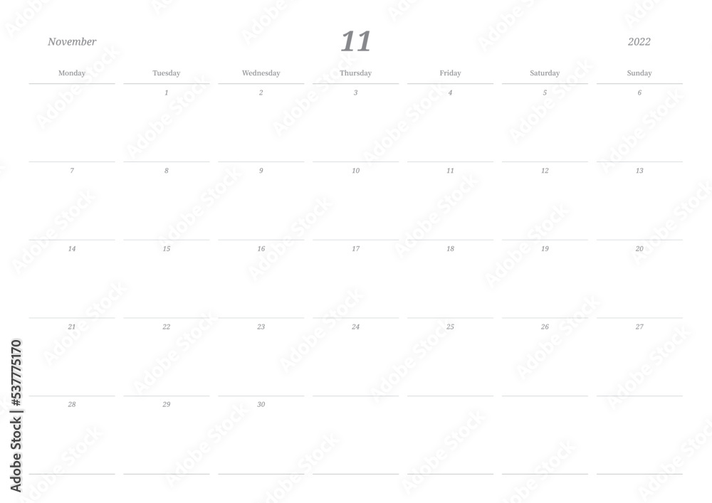 November 2022 calendar template design illustration is simple style ...
