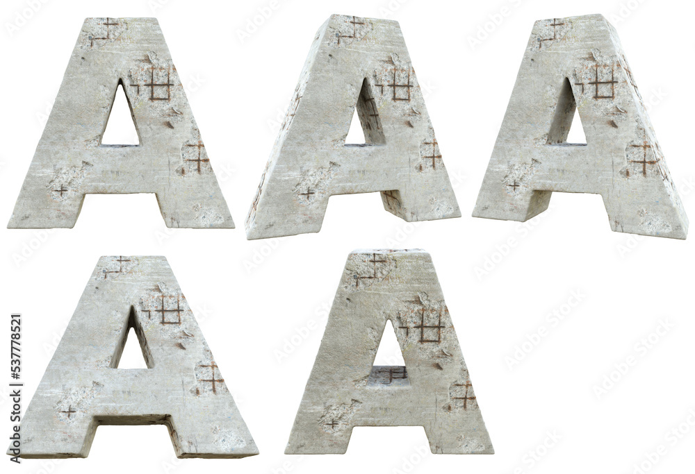 3D font with transparent background. Damaged Concrete. Letter A. 5 ...