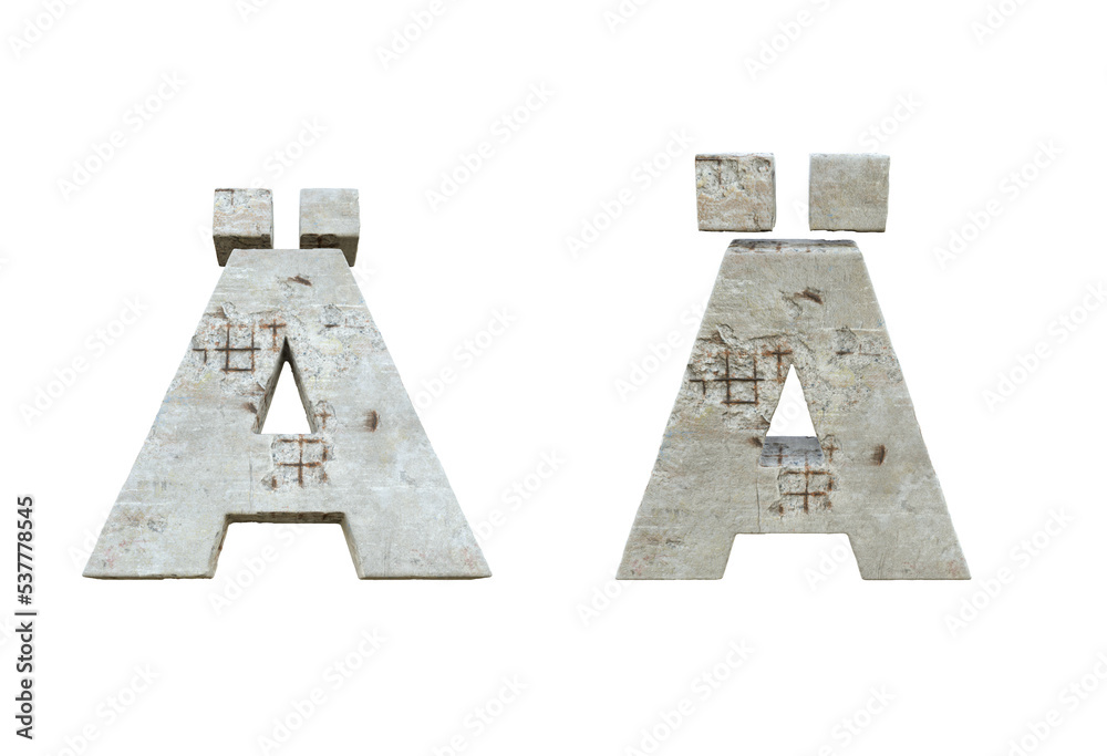 3D font with transparent background. Damaged Concrete. Letter A Umlaut ...